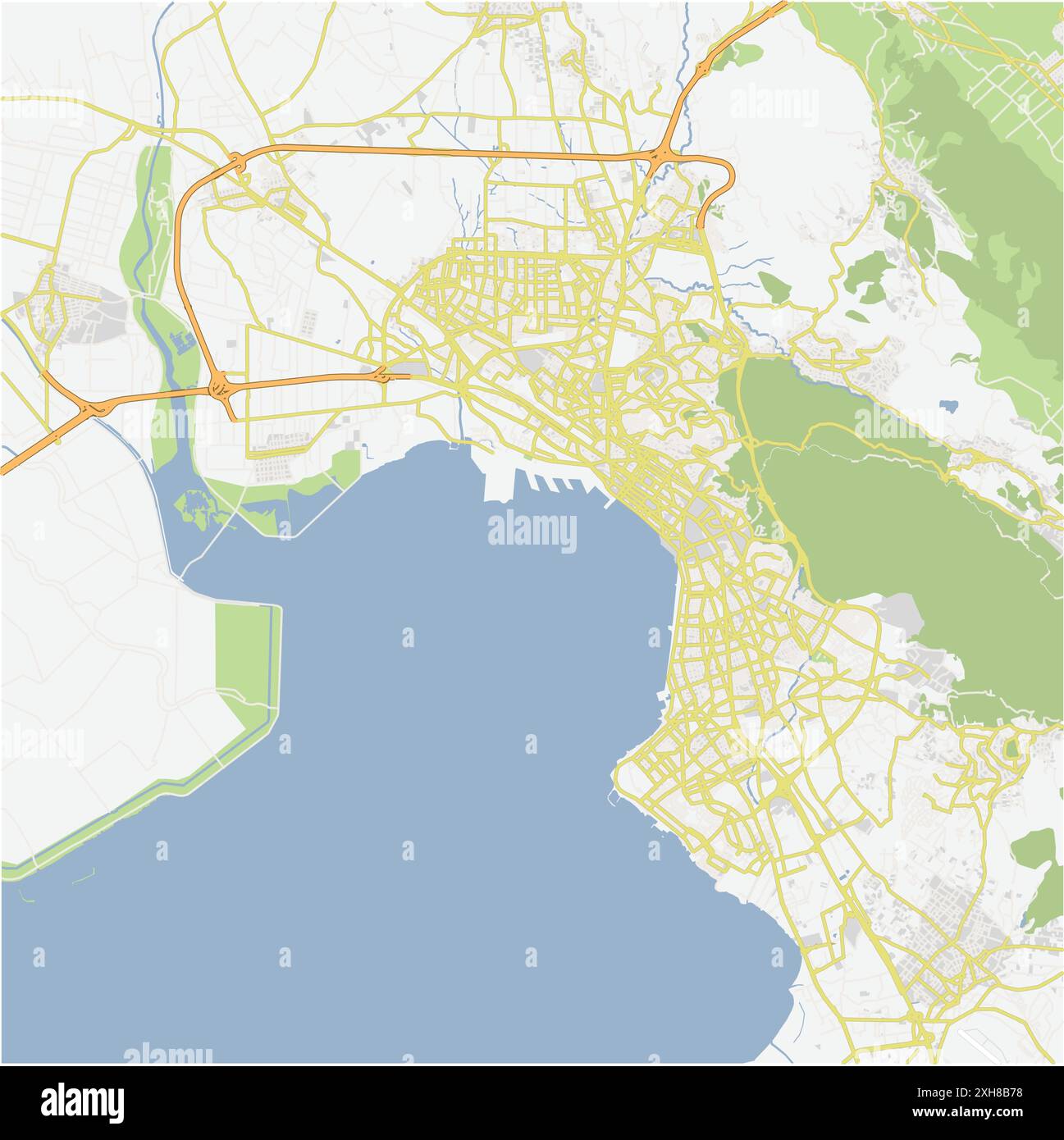 Road map of Thessaloniki in Greece. Contains layered vector with roads ...