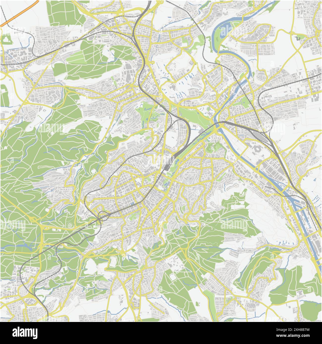Road map of Stuttgart in Germany. Contains layered vector with roads water, parks, etc Stock ...