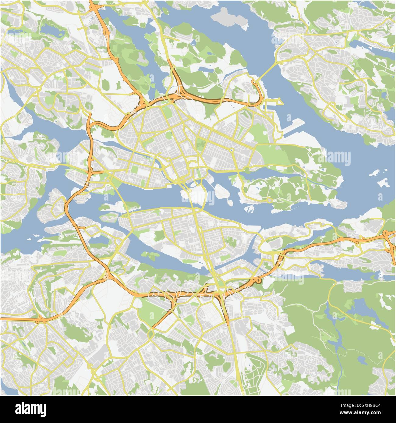 Road map of Stockholm in Sweden. Contains layered vector with roads ...
