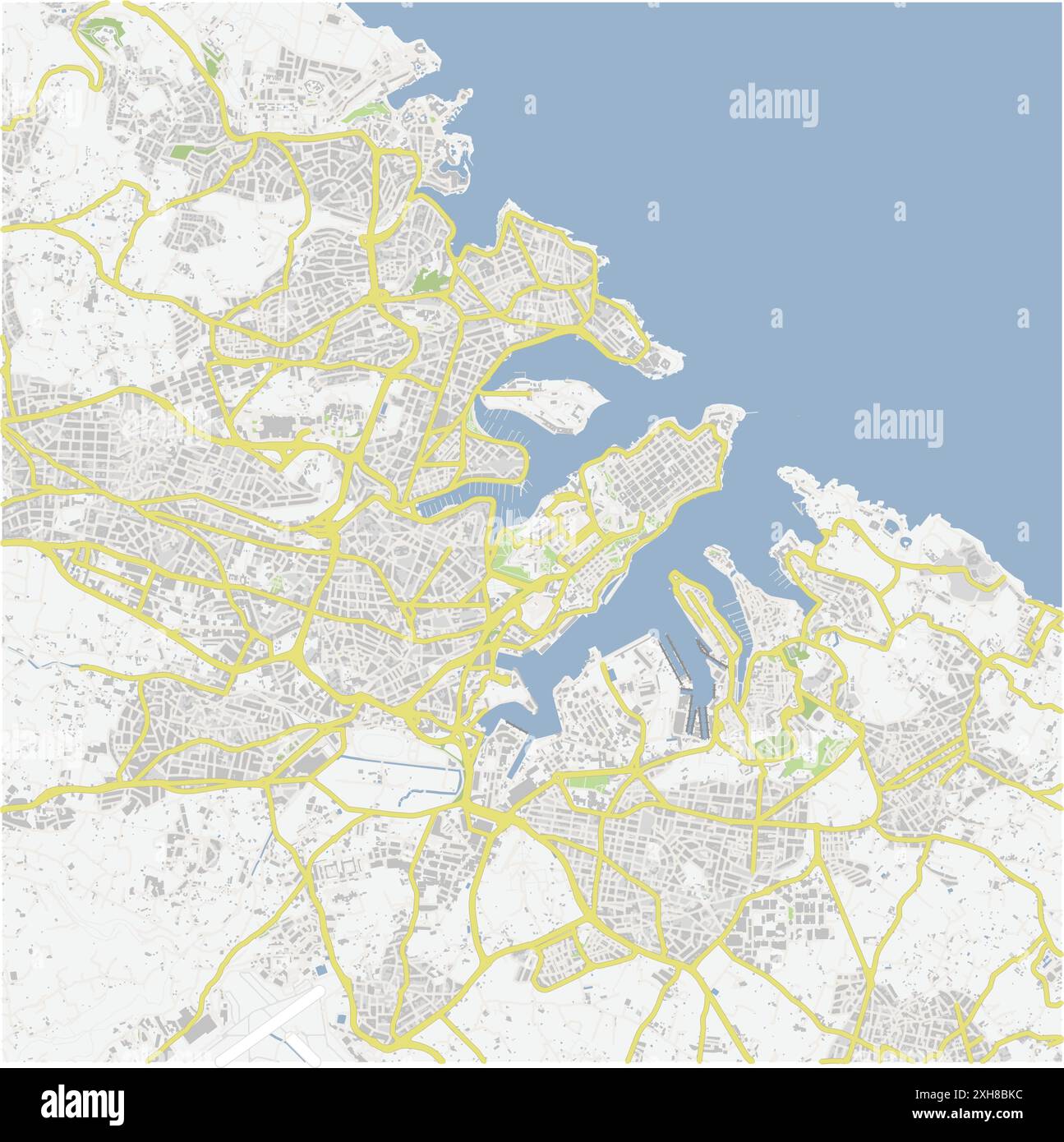 Road map of Valletta in Malta. Contains layered vector with roads water ...