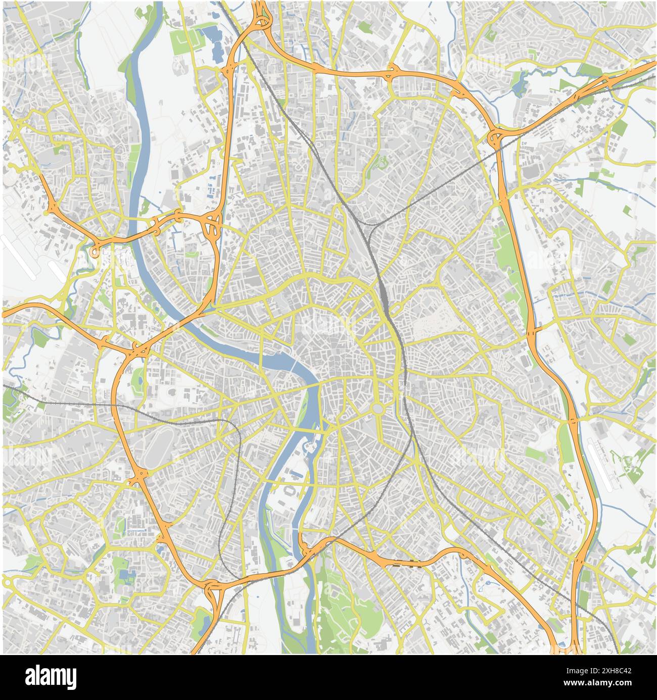 Road map of Toulouse in France. Contains layered vector with roads ...