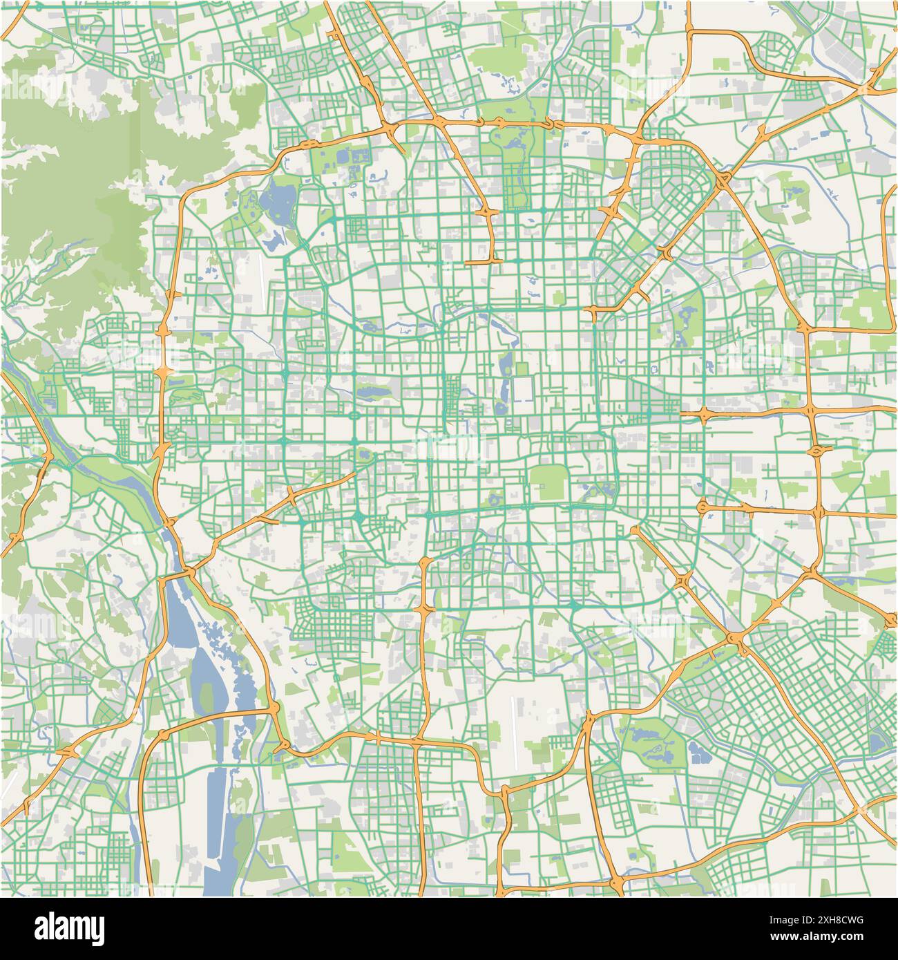 Road map of Beijing in China. Contains layered vector with roads water, parks, etc Stock Vector ...