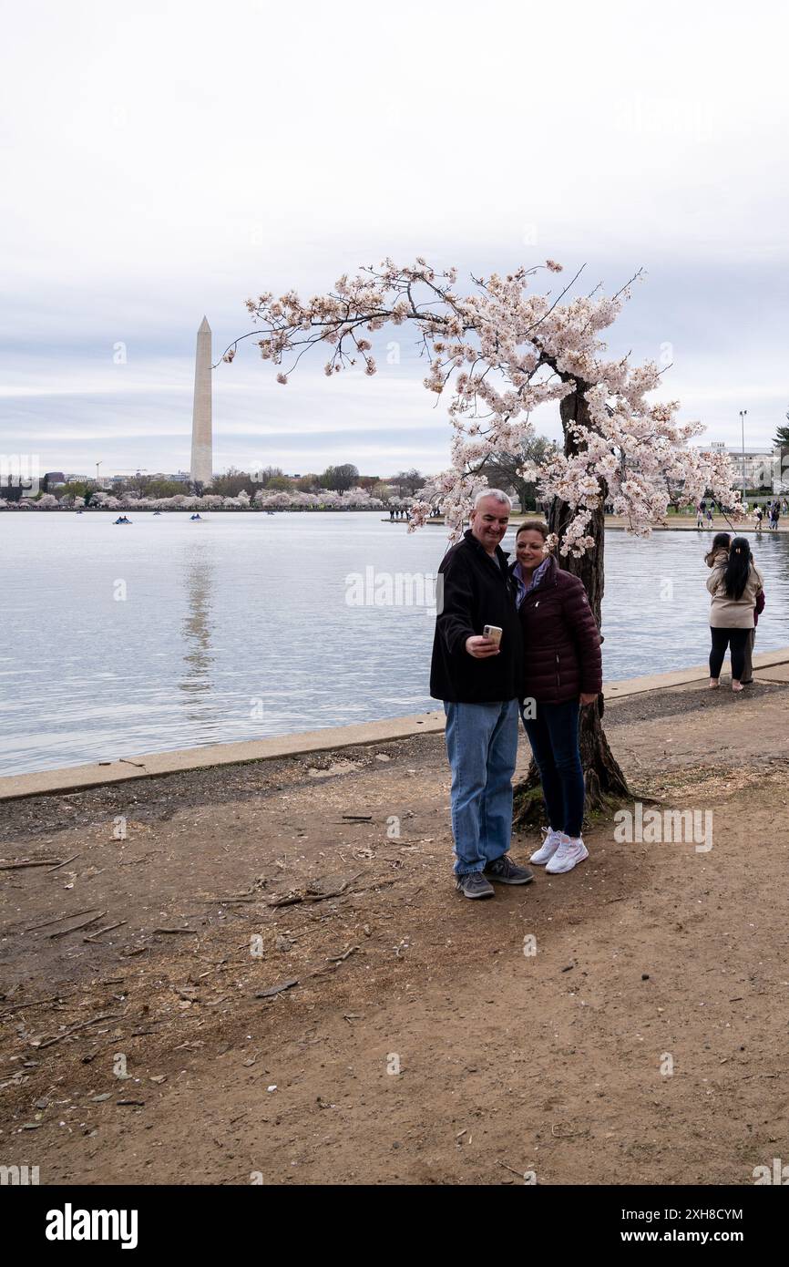 Washington, DC - March 22, 2024: A couple takes a selfie at Stumpy, the ...