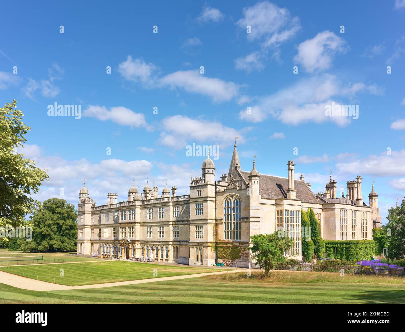 South-east corner of Burghley House, a sixteenth century mansion built ...