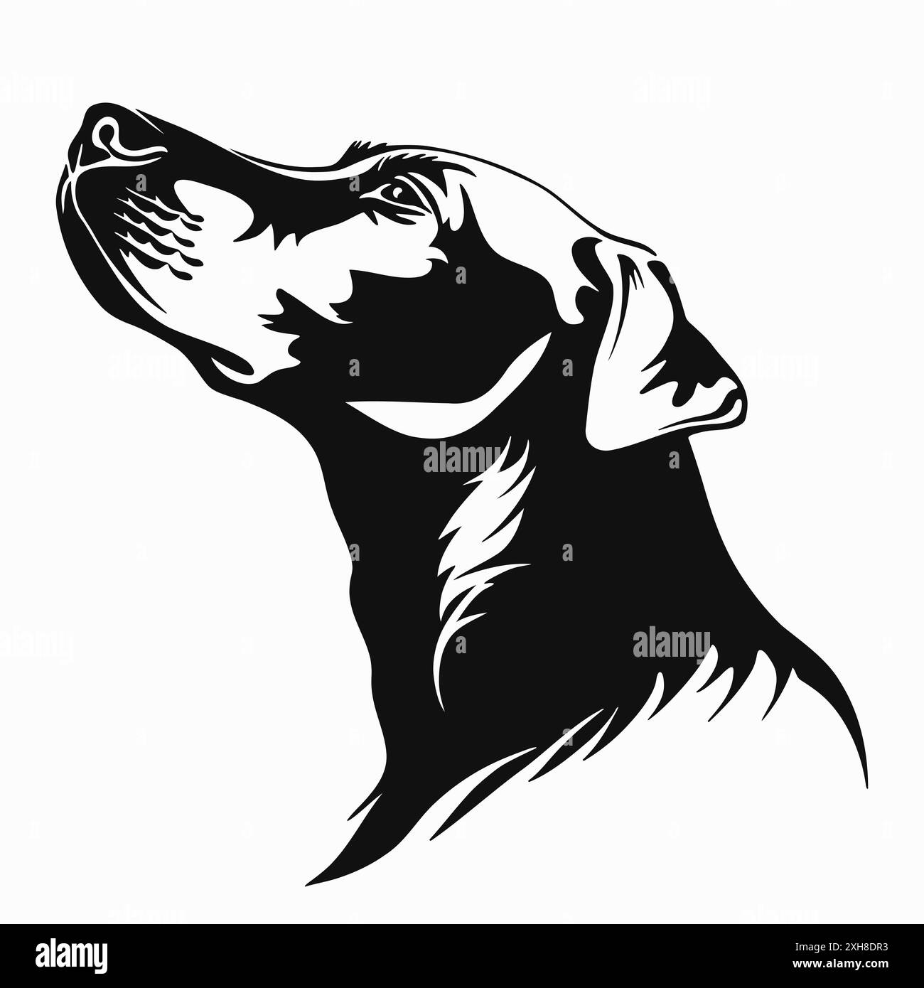 Dog head icon in black and white colors silhouette. Engraving or ...