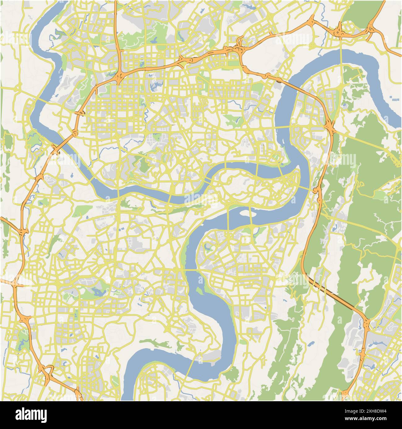 Road map of Chongqing in China. Contains layered vector with roads water, parks, etc Stock ...