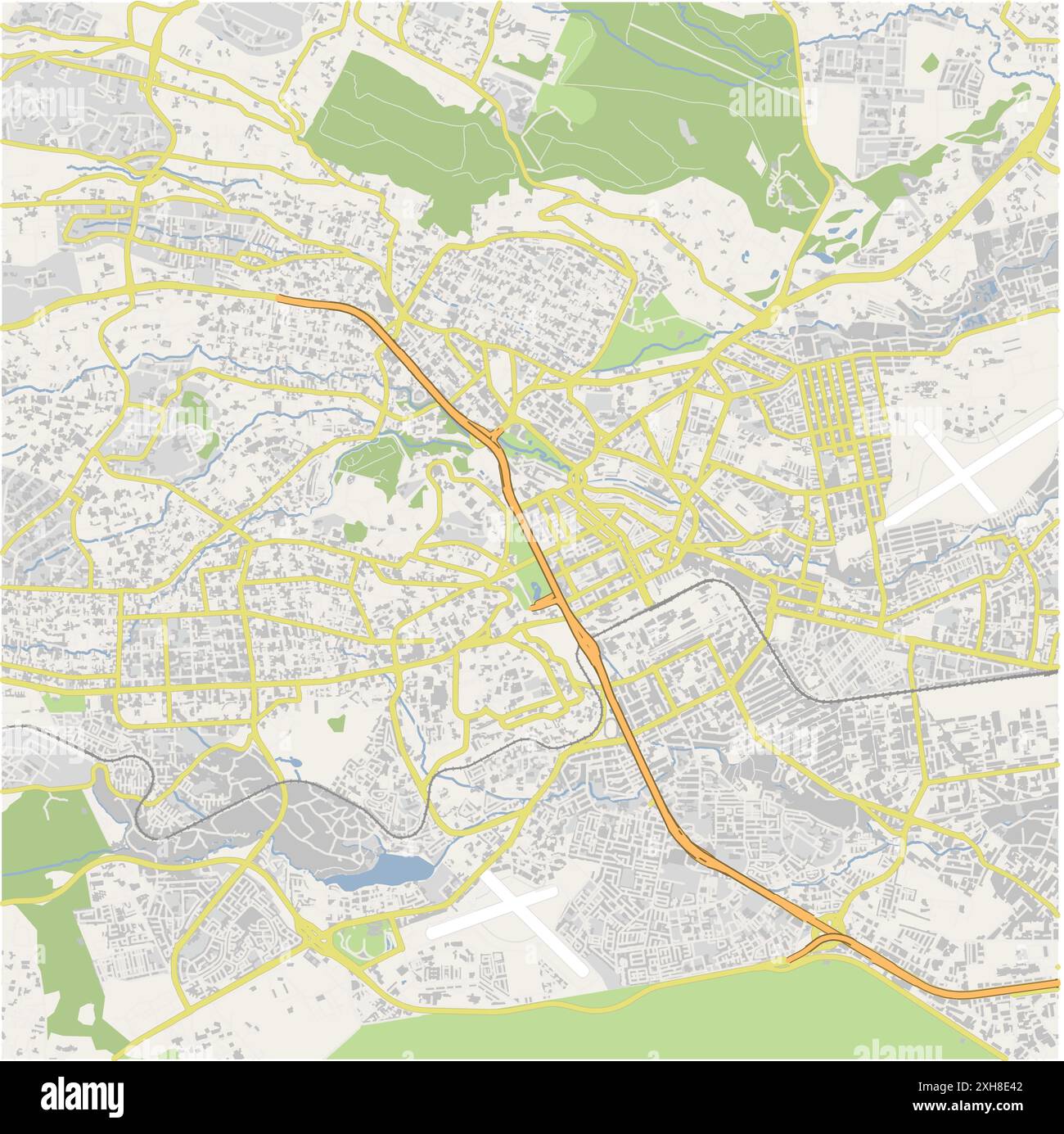 Road map of Nairobi in Kenya. Contains layered vector with roads water ...