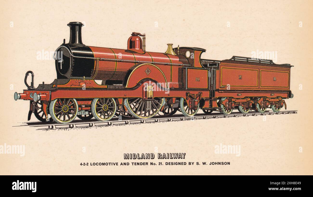 Midland Railway - 4-2-2 Locomotive and Tender No. 21. Designed by S. W ...