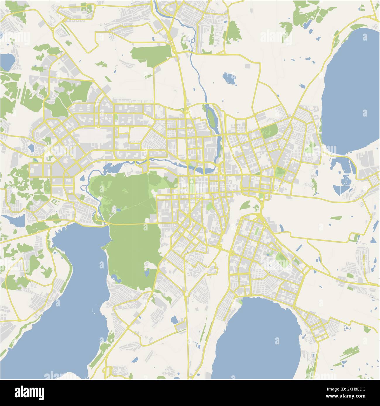 Road map of Chelyabinsk in Russia. Contains layered vector with roads ...