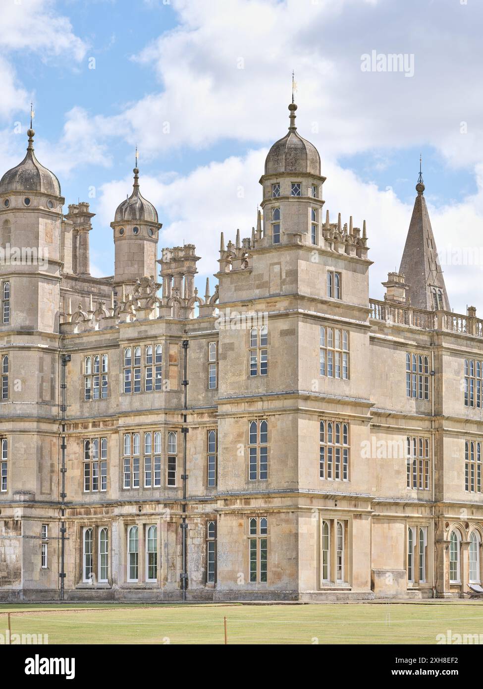 South west corner of Burghley House, a sixteenth century mansion built ...