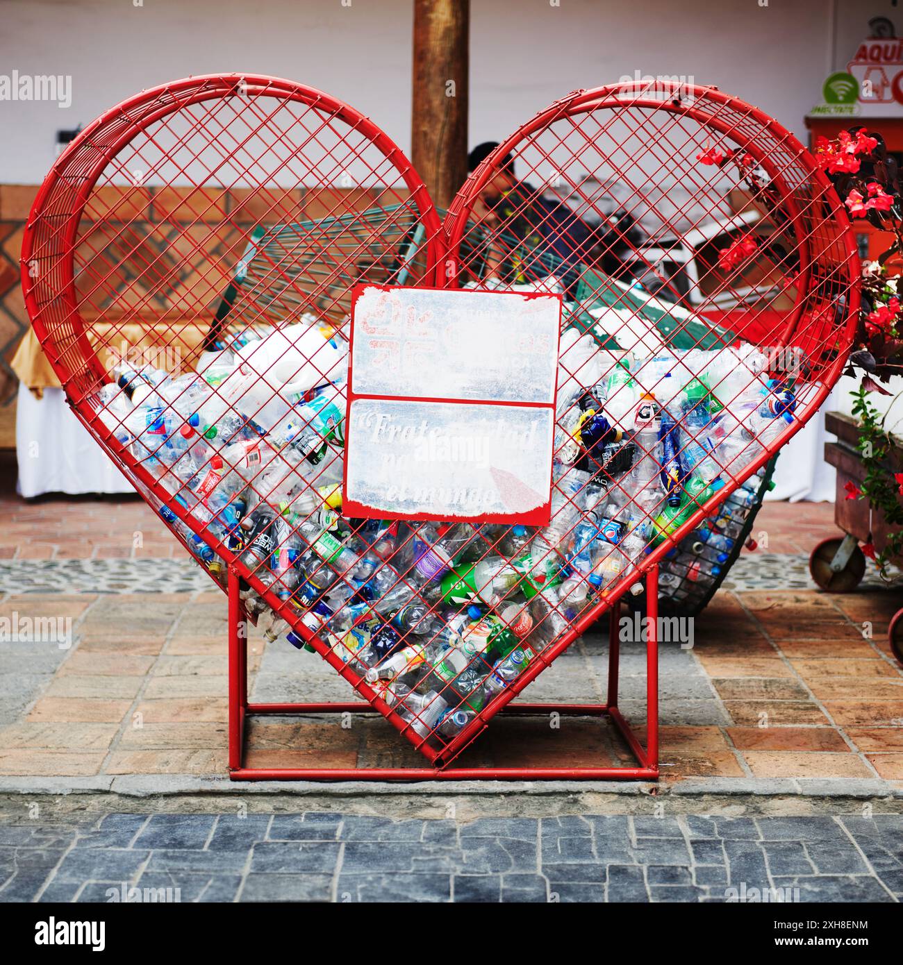 Heart shaped recycling bin in the city of Cuenca, Ecuador, South ...