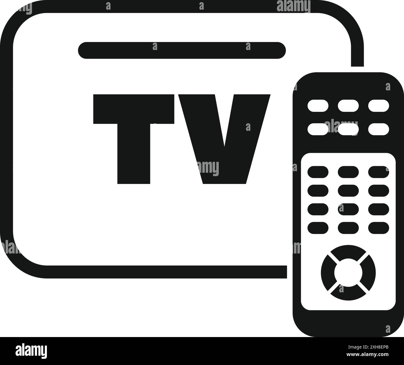 Simple black and white icon of a tv set top box with a remote control ...