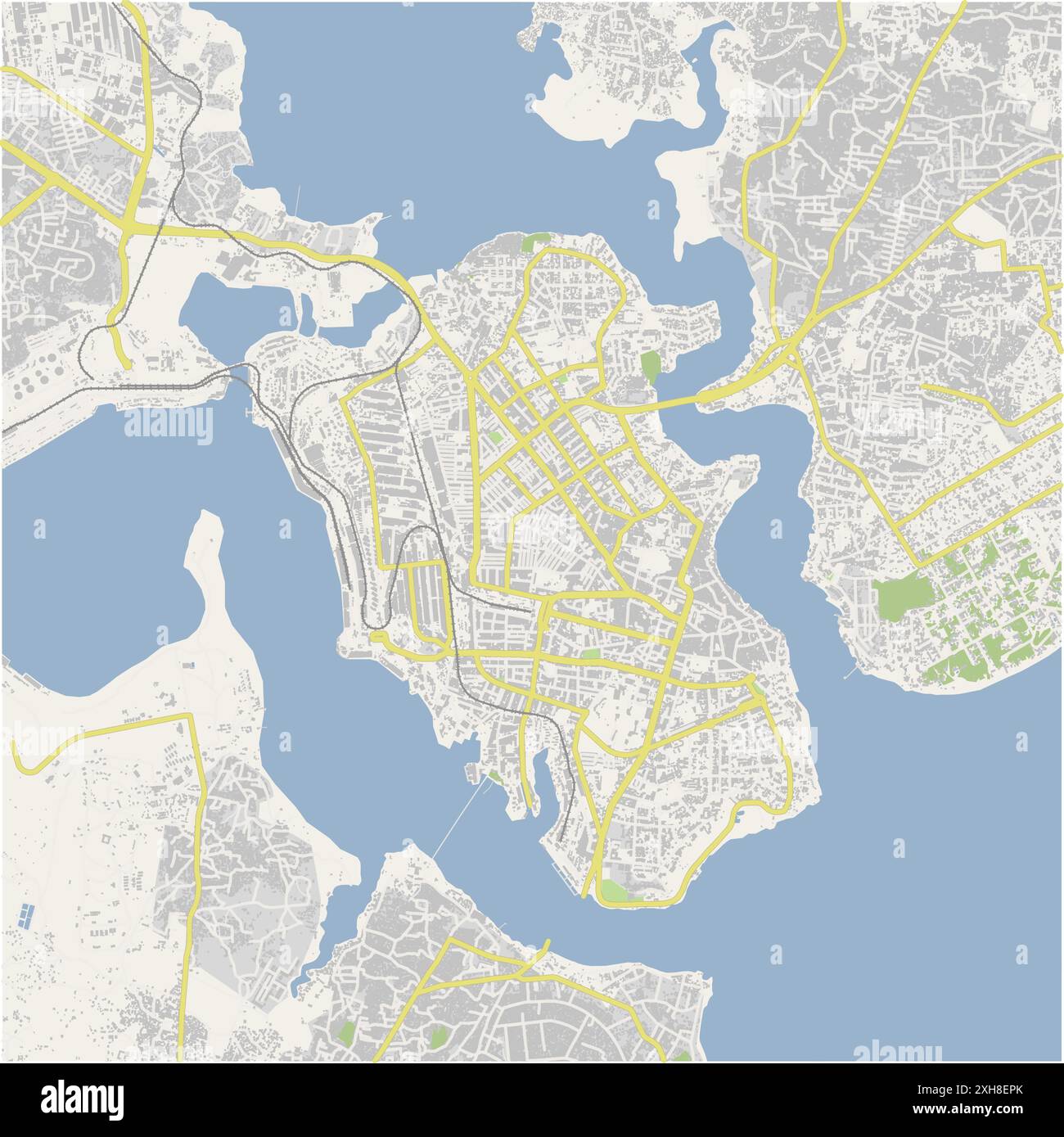 Road map of Mombasa in Kenya. Contains layered vector with roads water ...