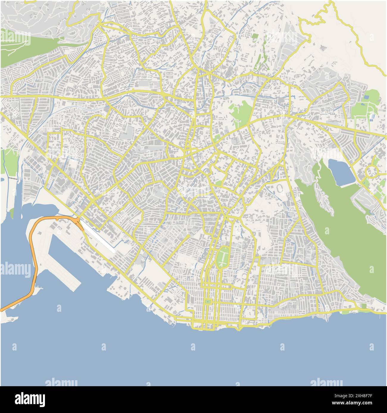 Road map of Kingston in Jamaica. Contains layered vector with roads ...