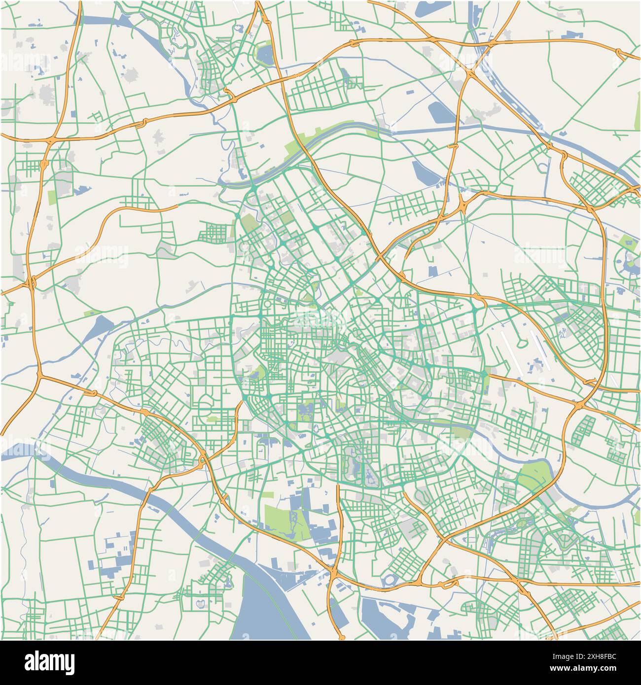 Road map of Tianjin in China. Contains layered vector with roads water ...