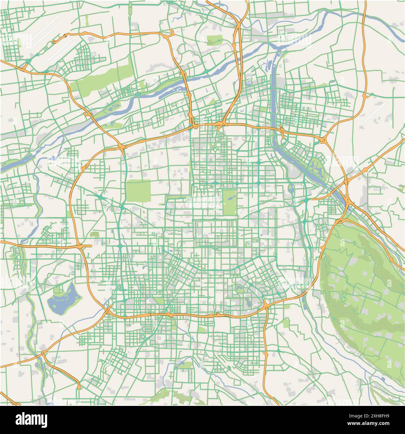 Road map of Xi in an. Contains layered vector with roads water, parks ...