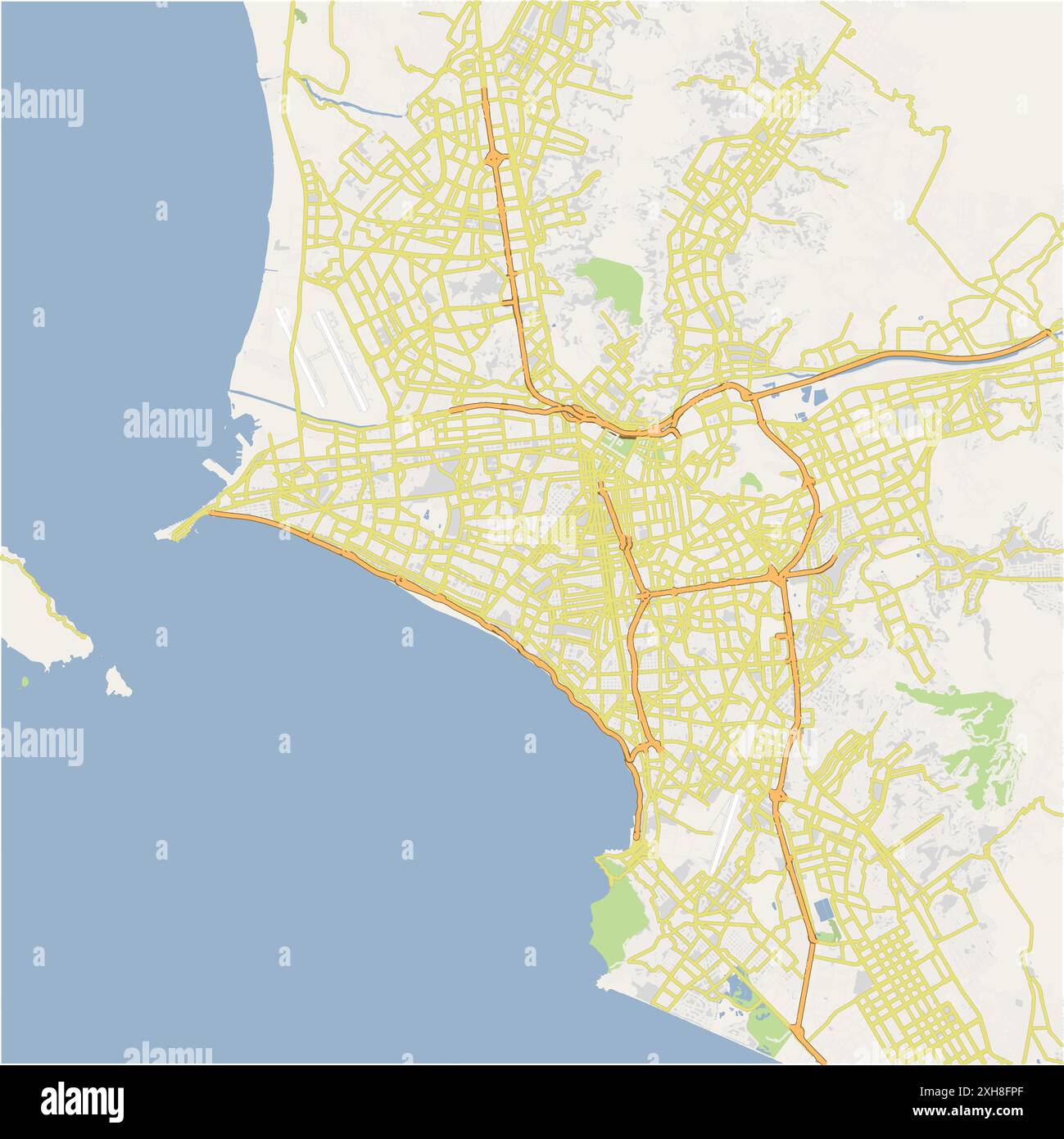 Road map of Lima in Peru. Contains layered vector with roads water ...