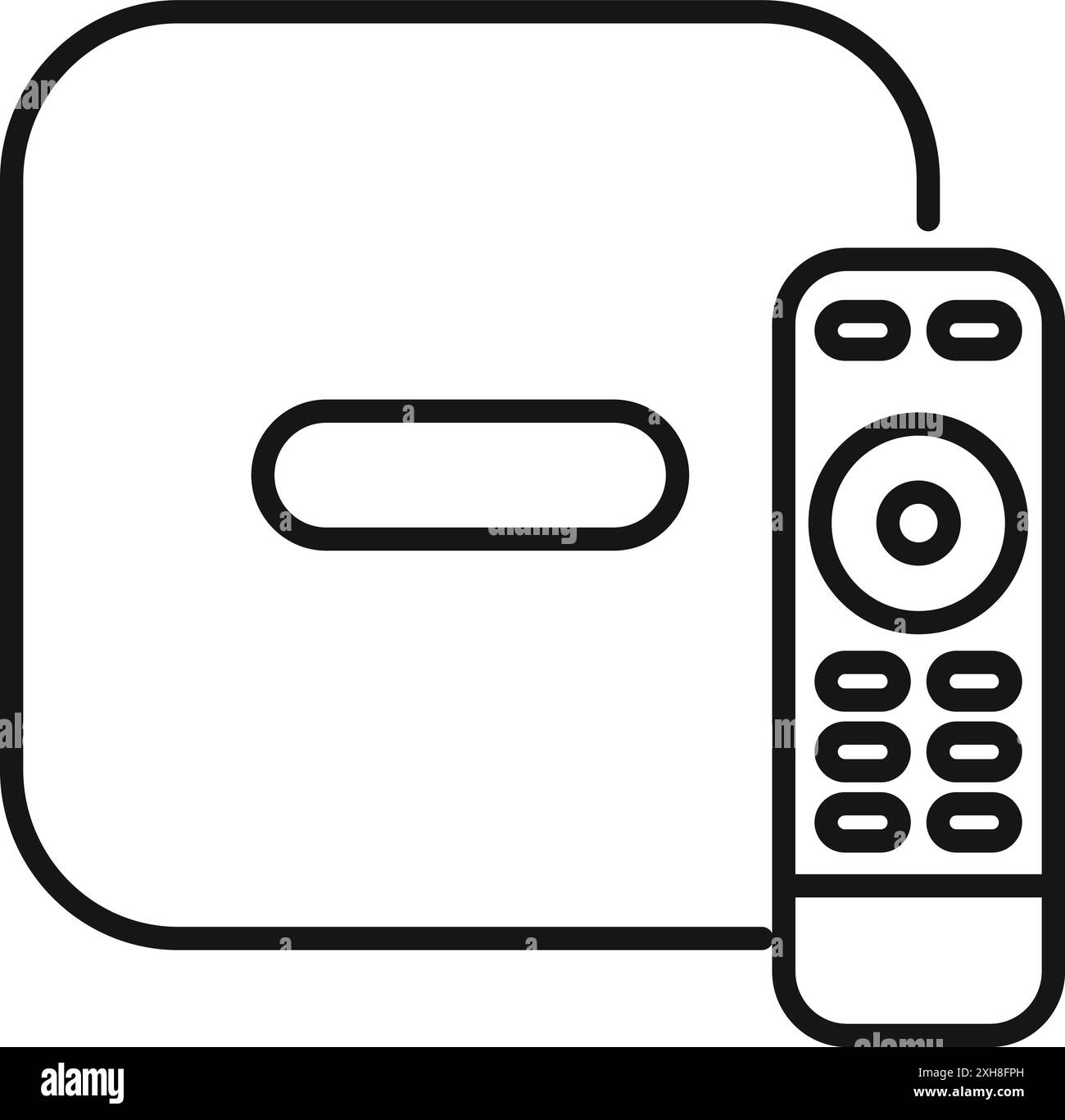 Line art style icon of a tv set top box receiver with a remote control ...