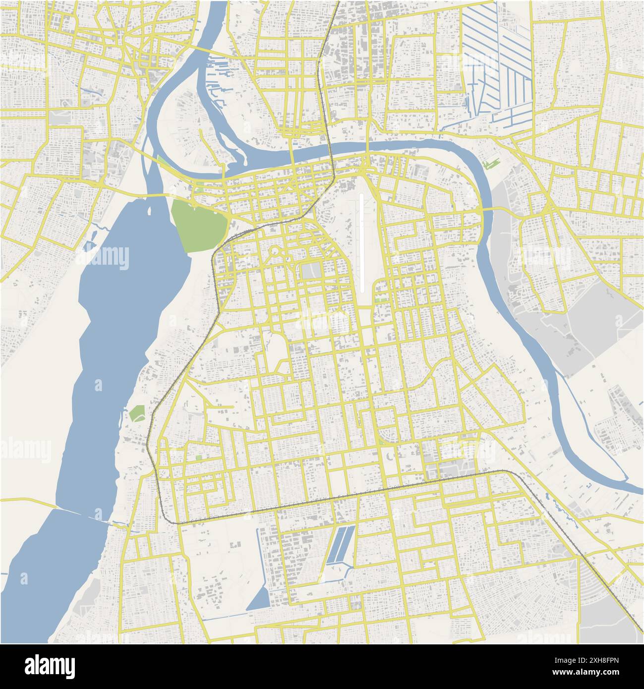 Road map of Khartoum in Sudan. Contains layered vector with roads water ...