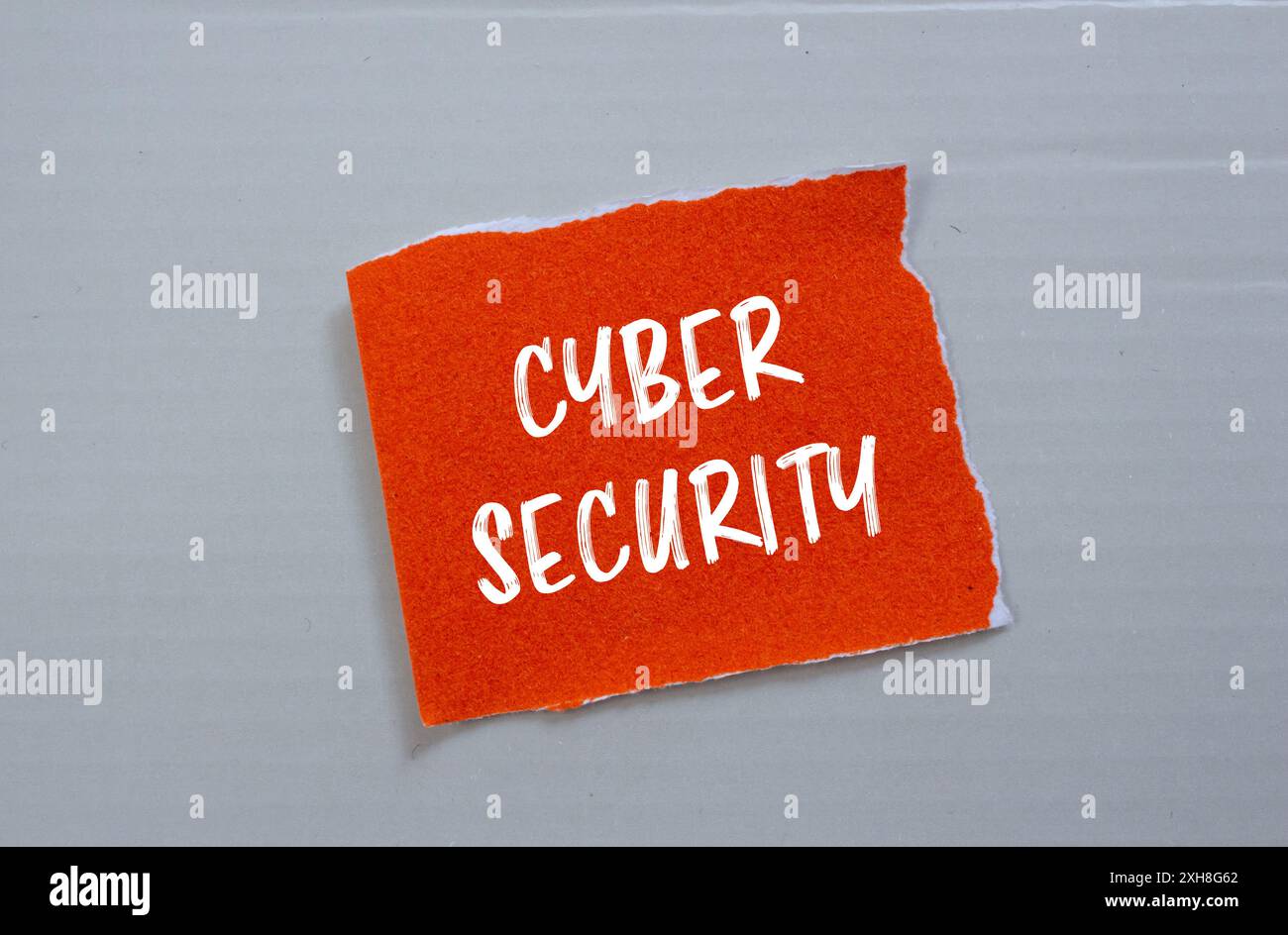 Cyber security message written on ripped torn orange paper piece with ...