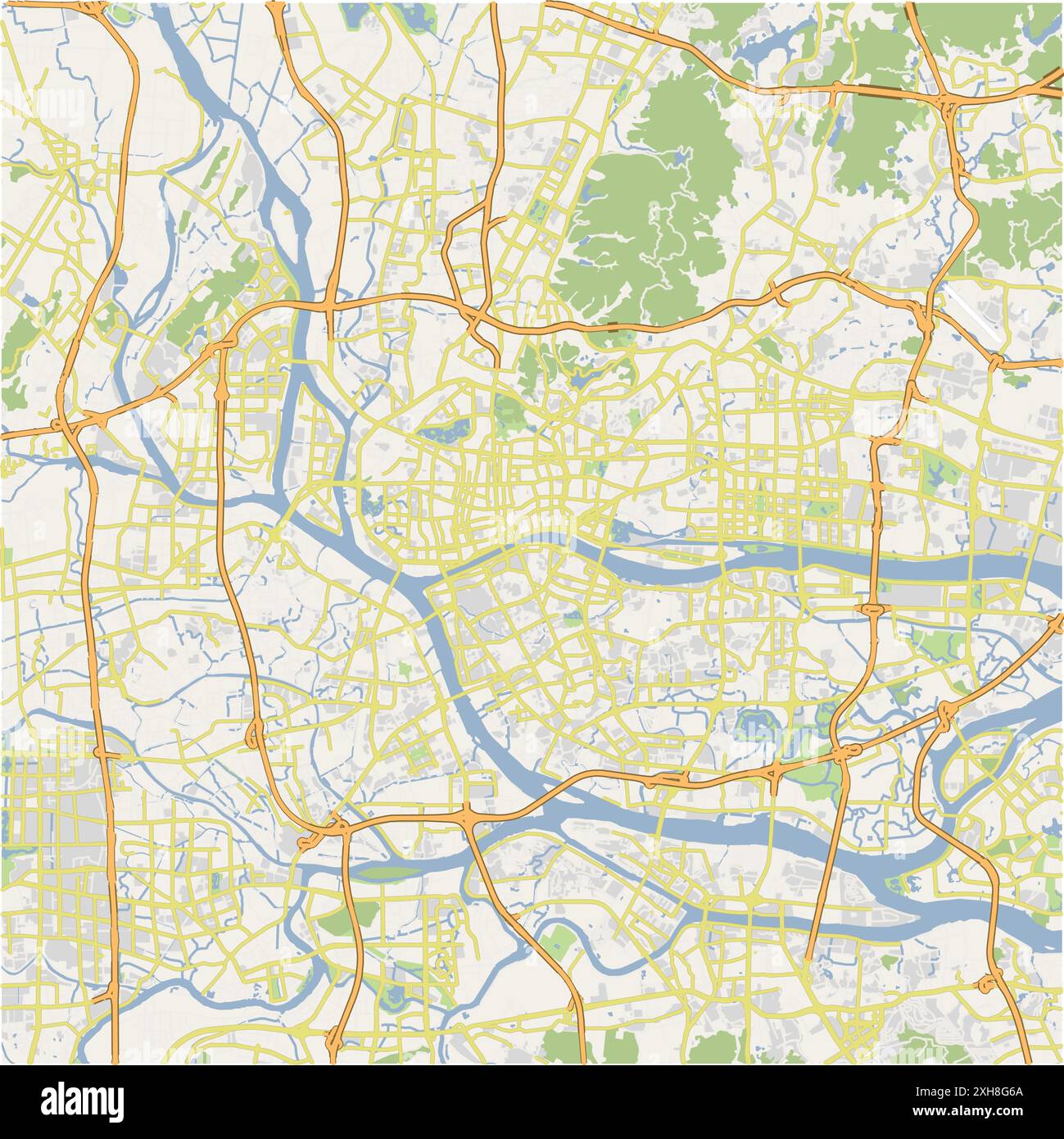 Road map of Guangzhou in China. Contains layered vector with roads water, parks, etc Stock ...