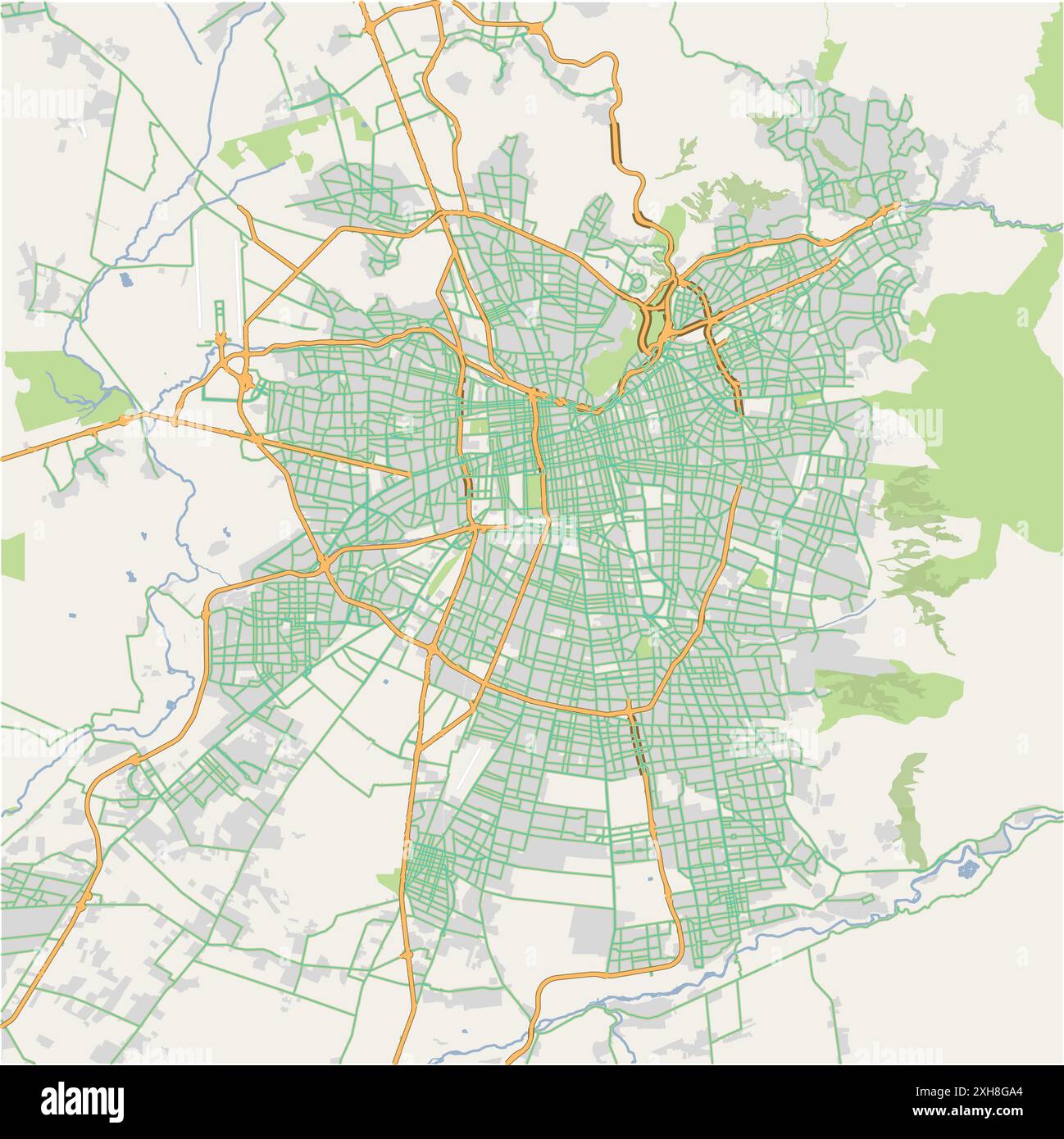 Road map of Santiago in Chile. Contains layered vector with roads water ...