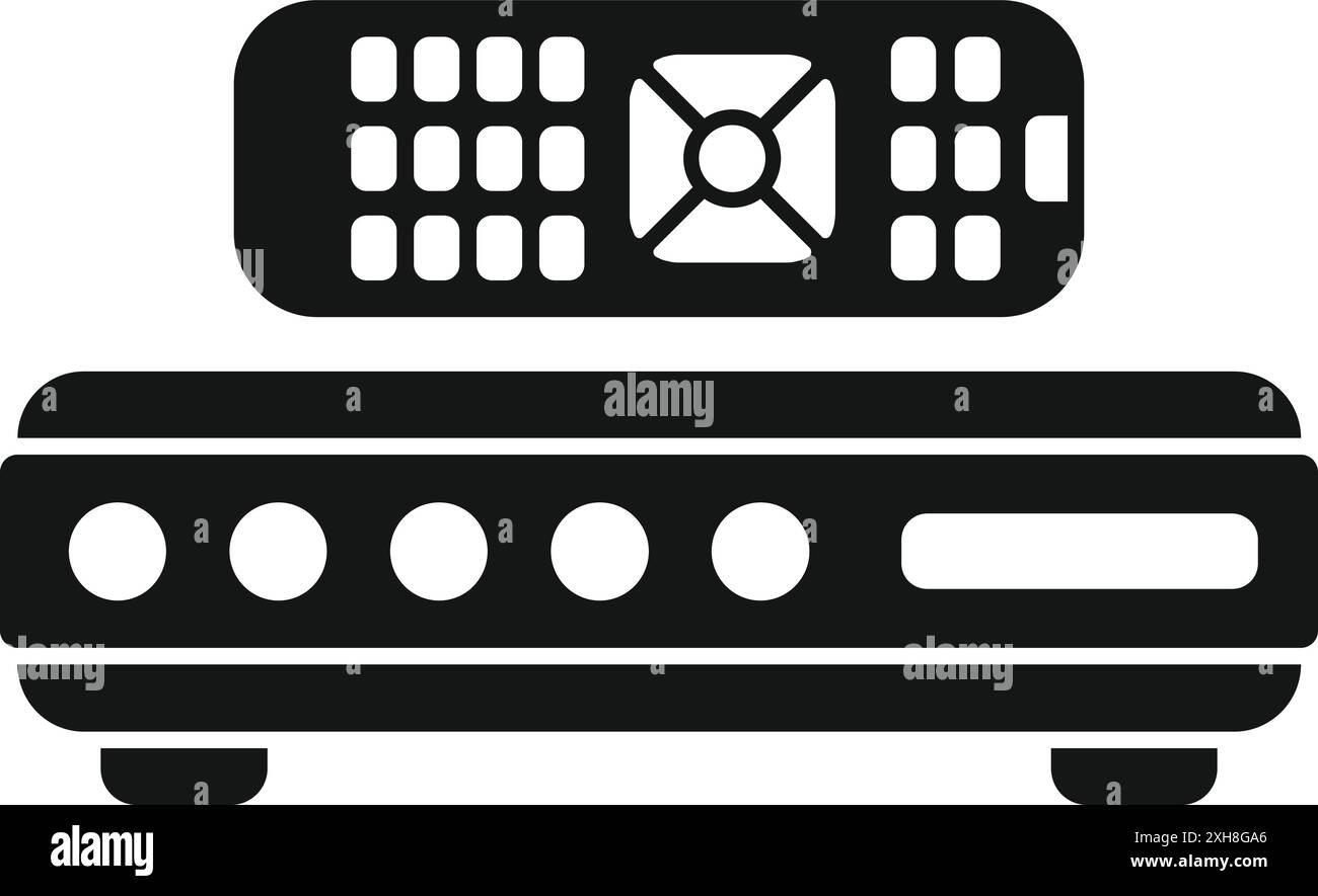 Black silhouette icon of a digital tv set top box receiver with remote ...