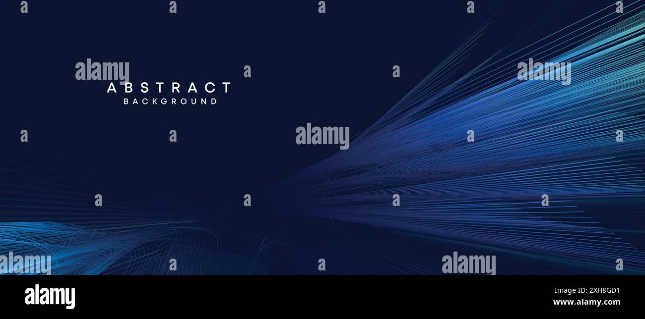 Abstract dark blue, purple geometric digital future technology flowing line background. Yellow ...