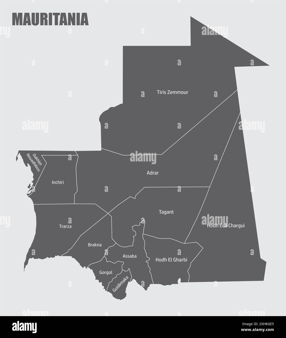 The administrative map of Mauritania with labels Stock Vector Image ...