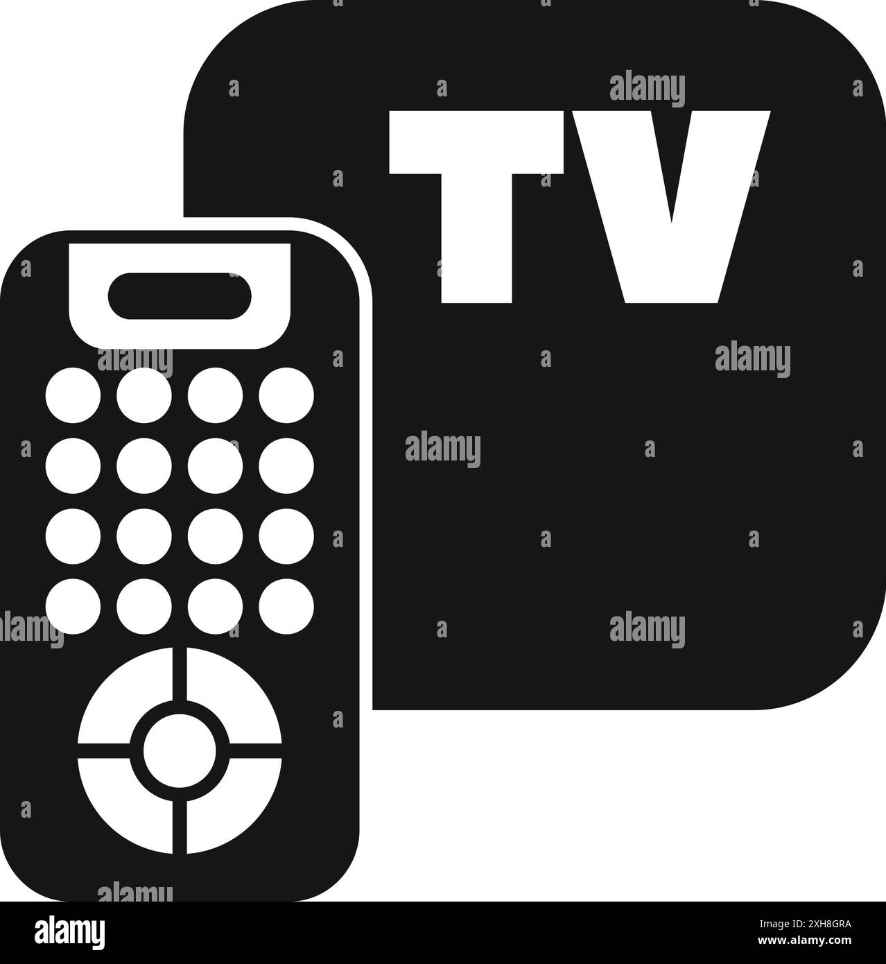 Black glyph icon for a tv set top box with a remote control changing ...