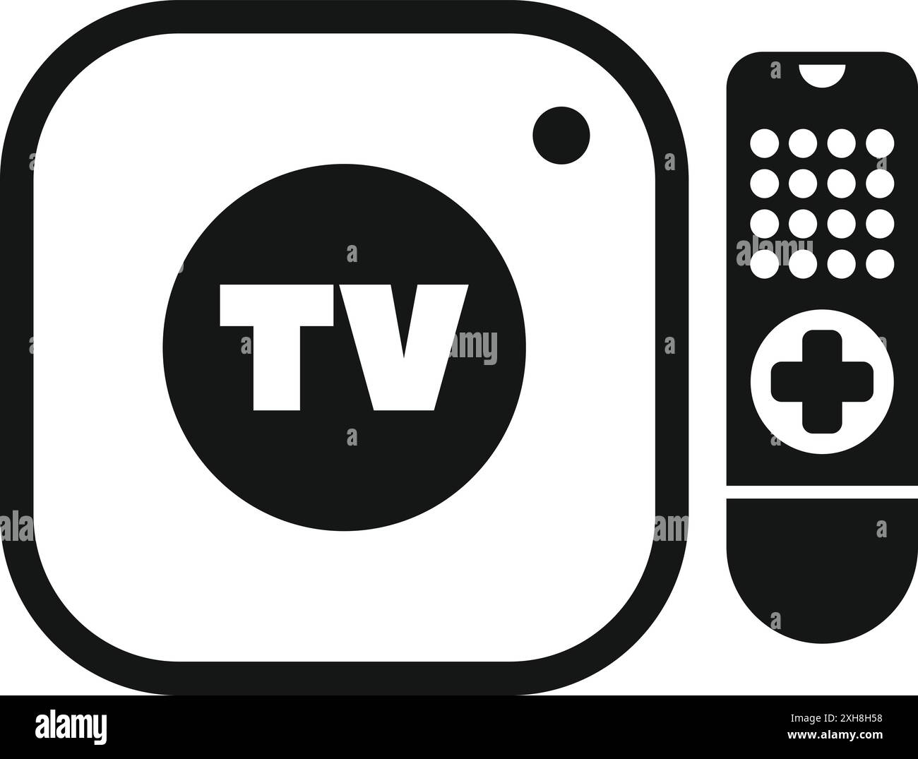 Simple black and white icon of a square tv box with rounded corners and ...