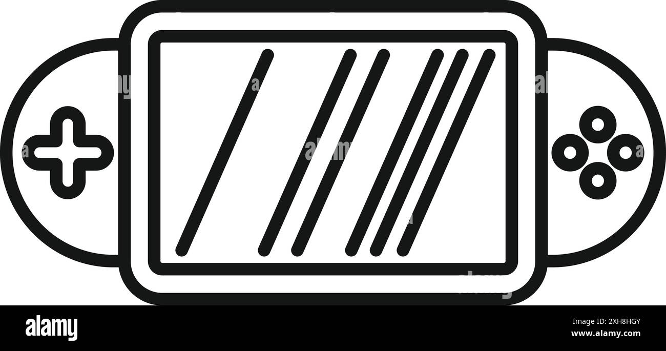 Line drawing of a portable gaming console with buttons showing a blank ...