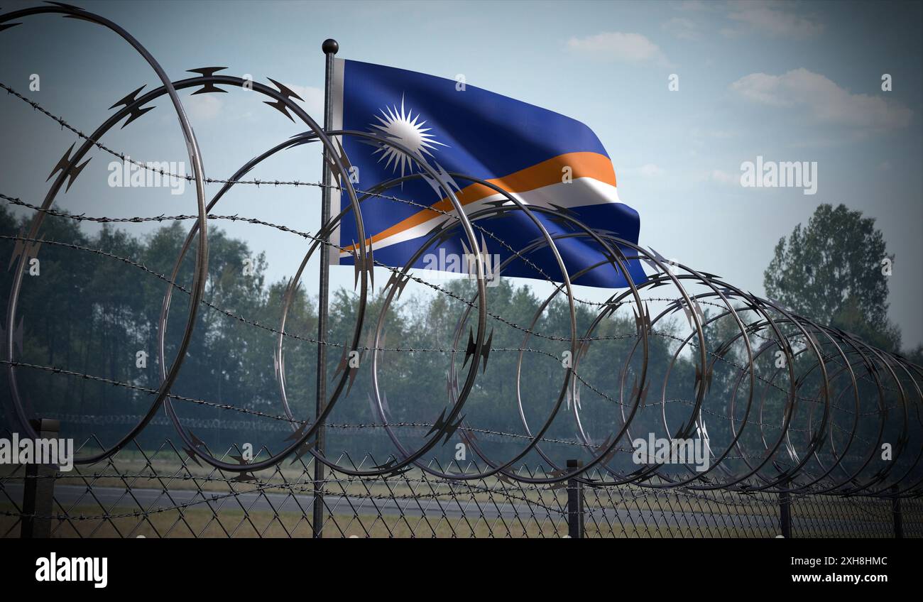 Barbed wire fence and flag of Marshall Islands - 3d illustration Stock ...