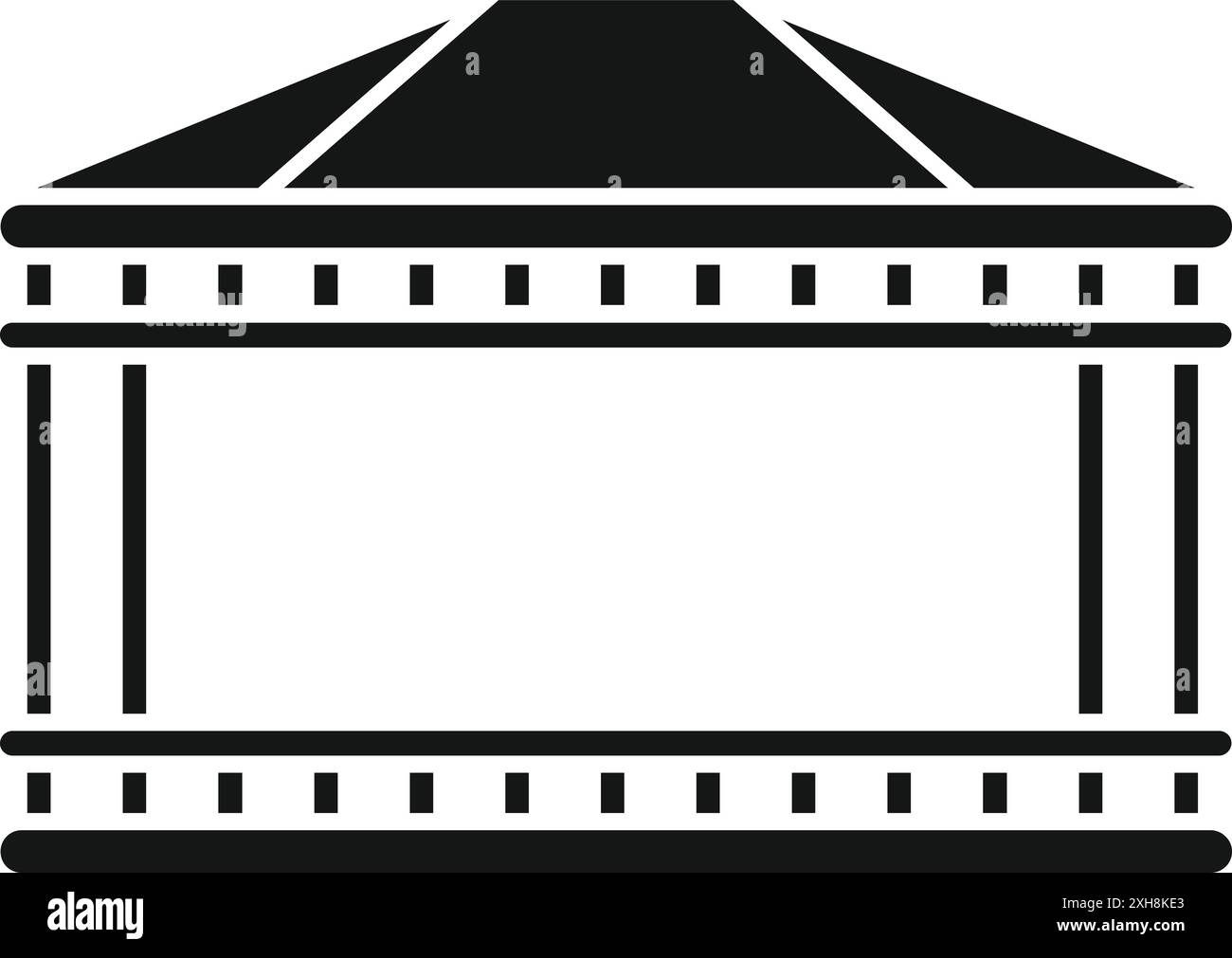 Black simple silhouette of a classic gazebo with railings on a white ...