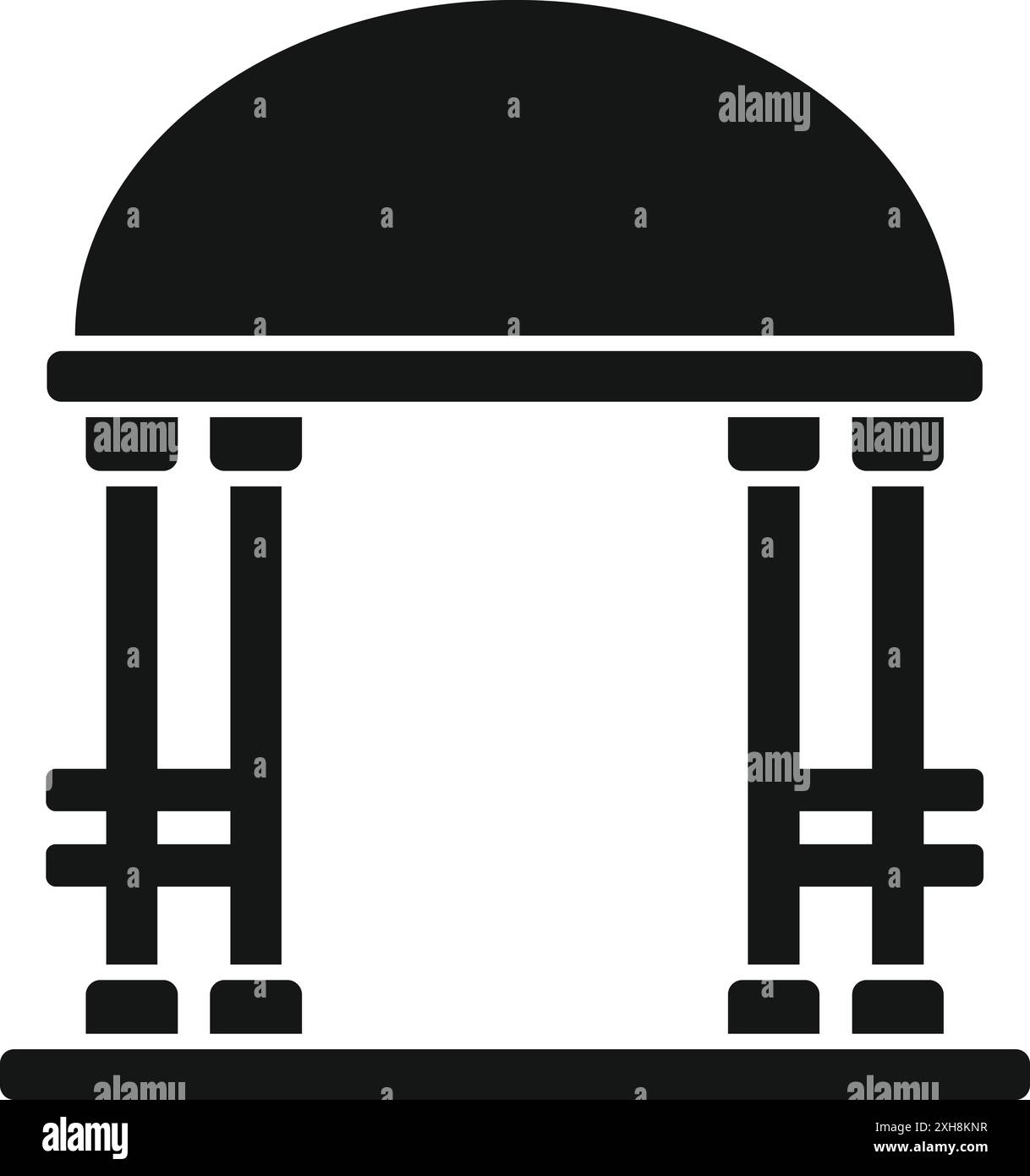 Black silhouette of a gazebo with benches standing on a foundation ...