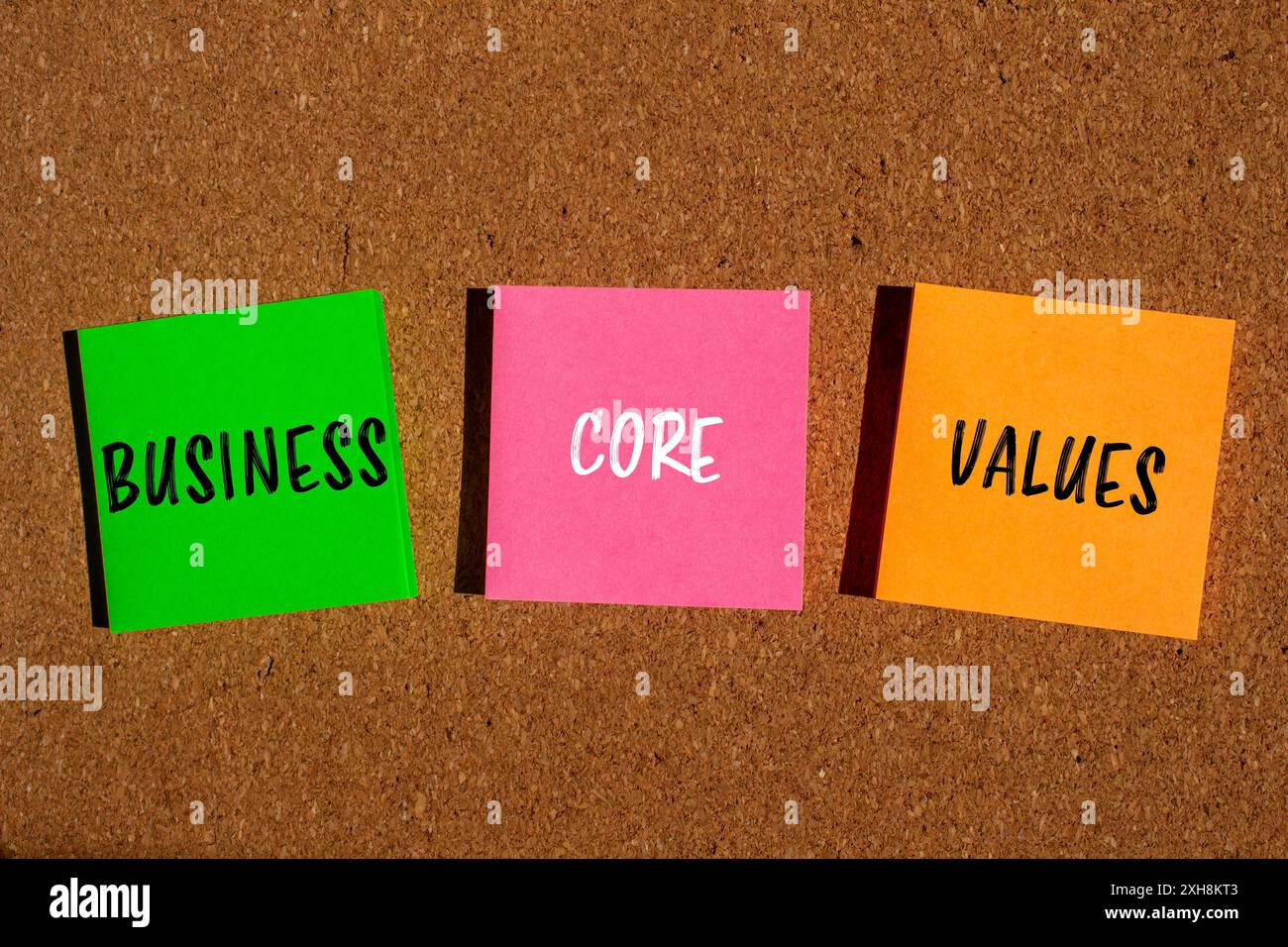 Business core values message written on colorful papers with brown ...