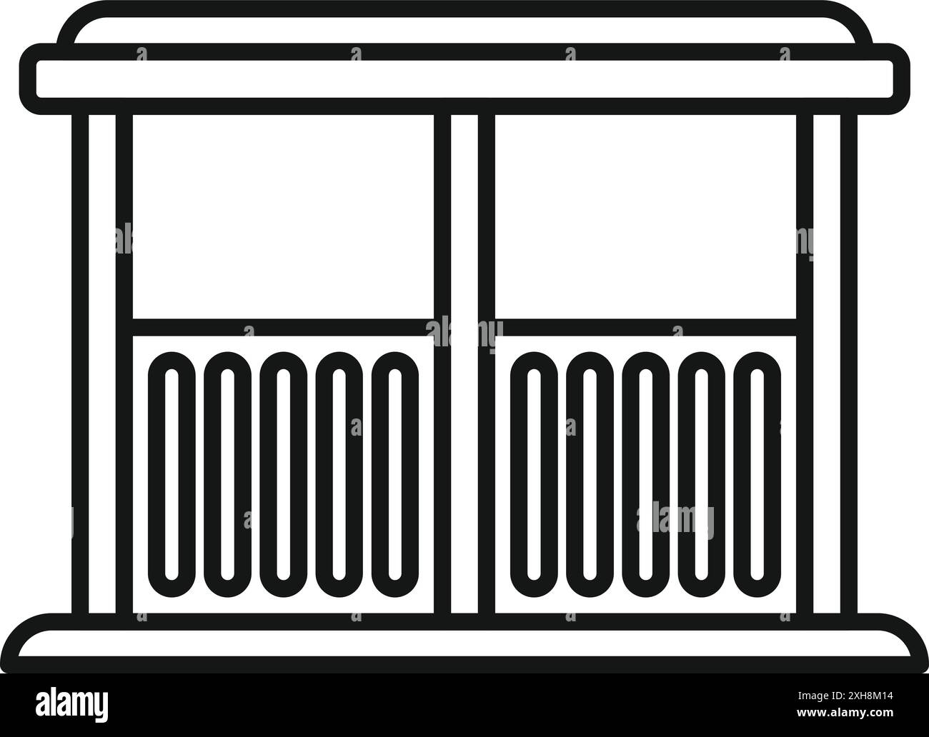 Simple line drawing of a double turnstile gate, providing controlled ...