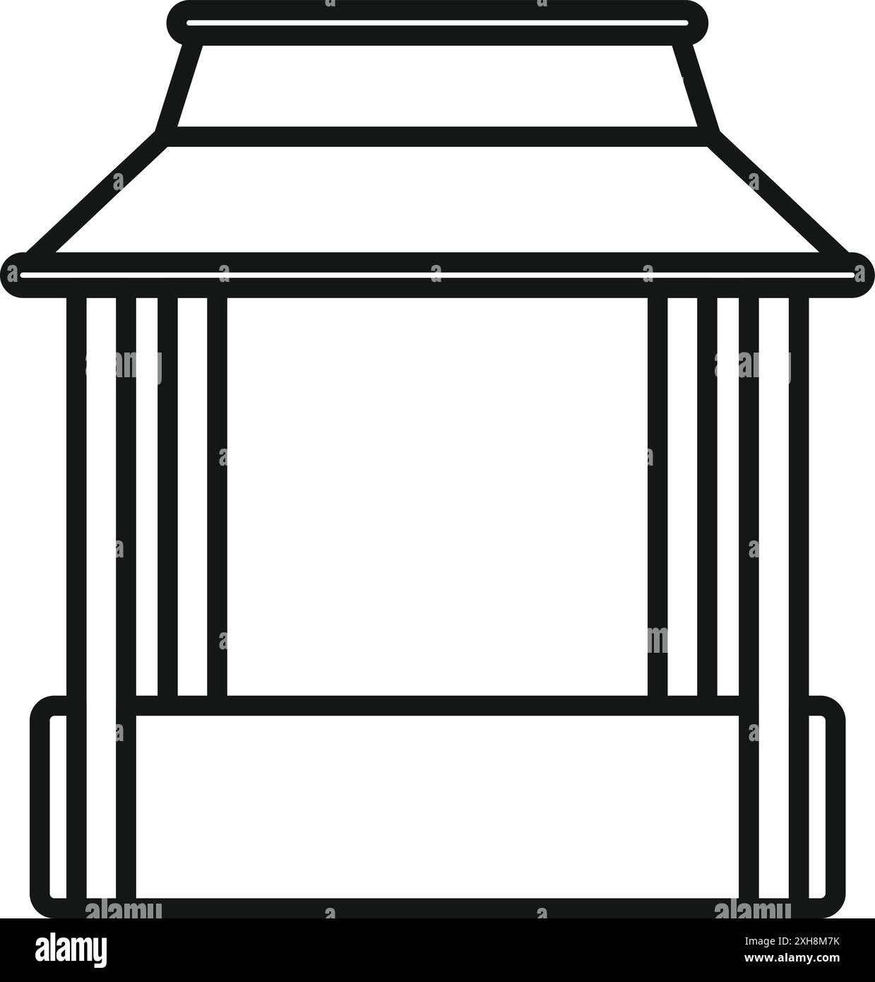 Simple line drawing of a market stall with a roof and countertop being ...