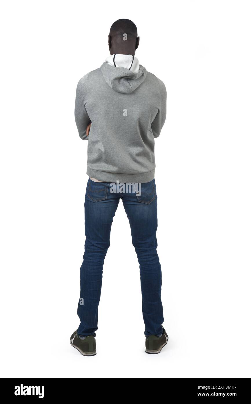 back view of a man look down on white background Stock Photo - Alamy