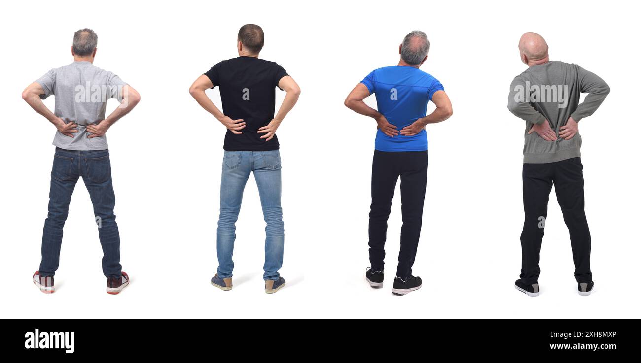group of men pain on back on white background Stock Photo - Alamy