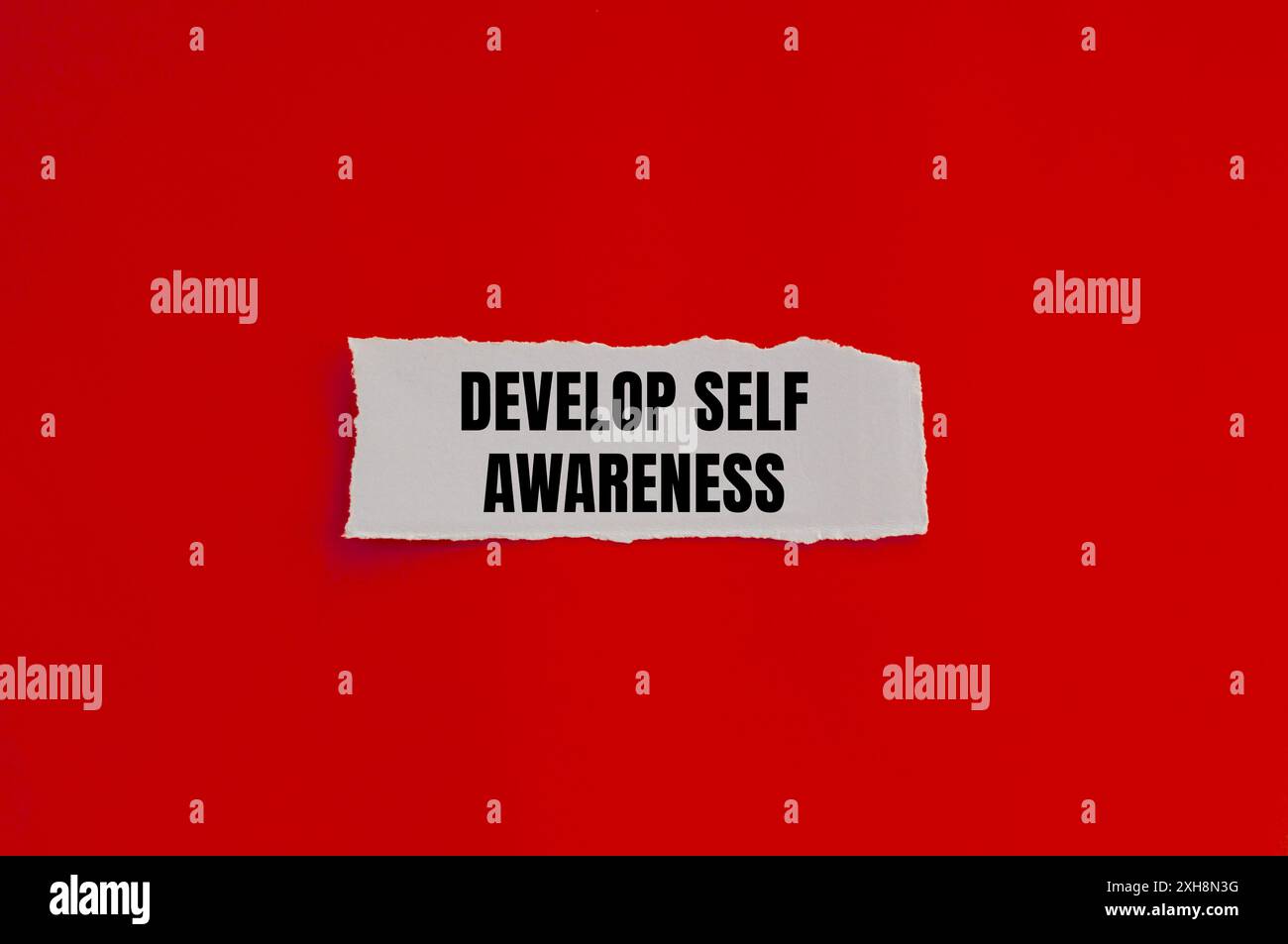Develop self awareness message written on ripped torn paper piece with ...