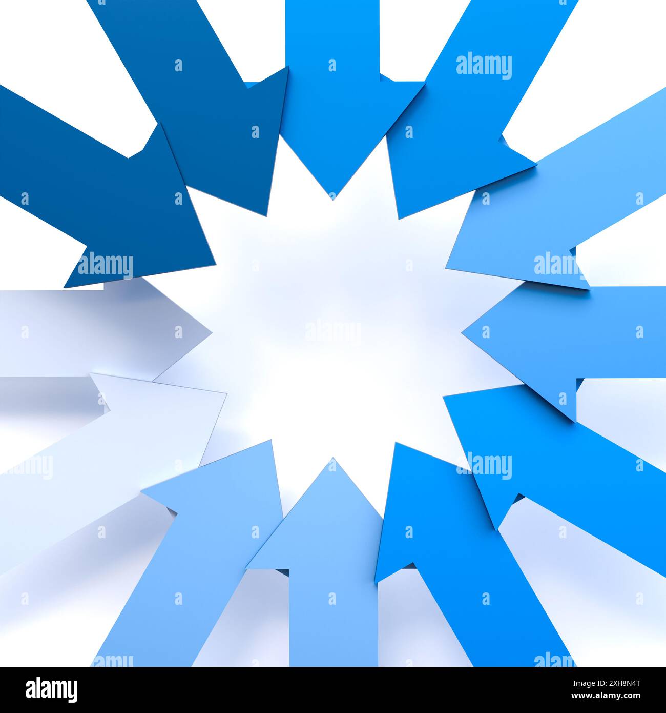 Multiple blue arrows pointing center, business background. 3d render Stock Photo - Alamy