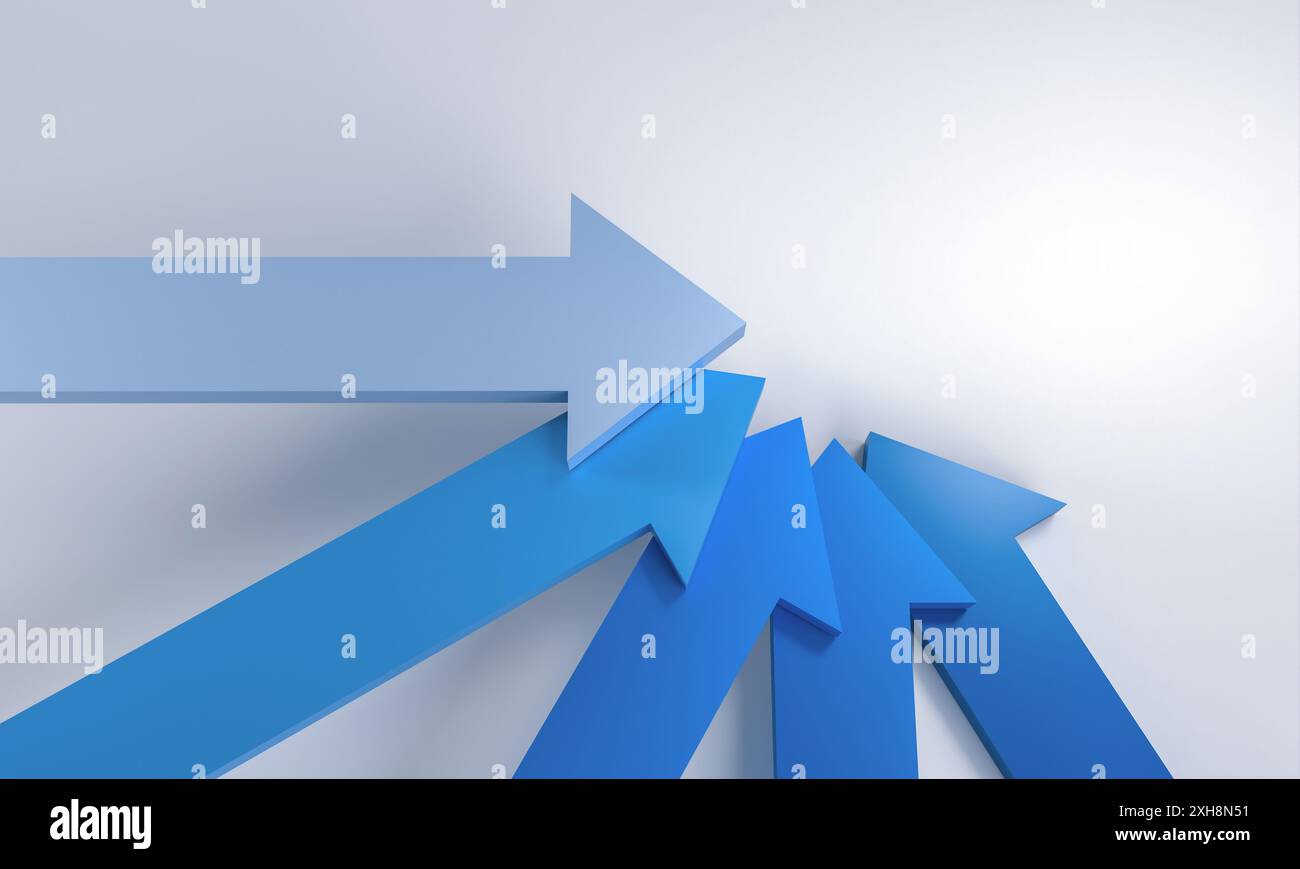 3d render group blue arrows with one leading the way. business ...