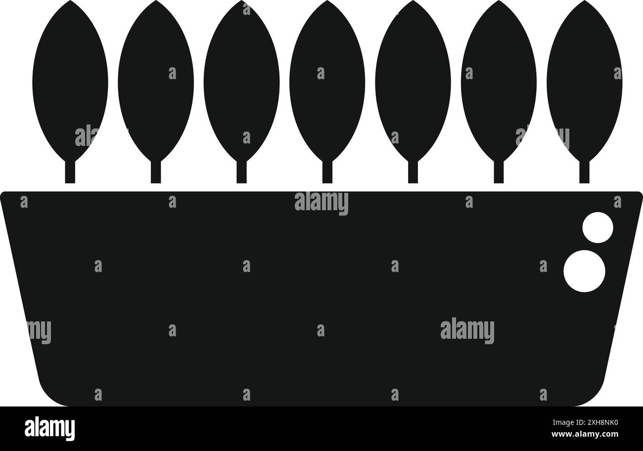 Black silhouette of a rectangular flower pot with seven plants growing ...