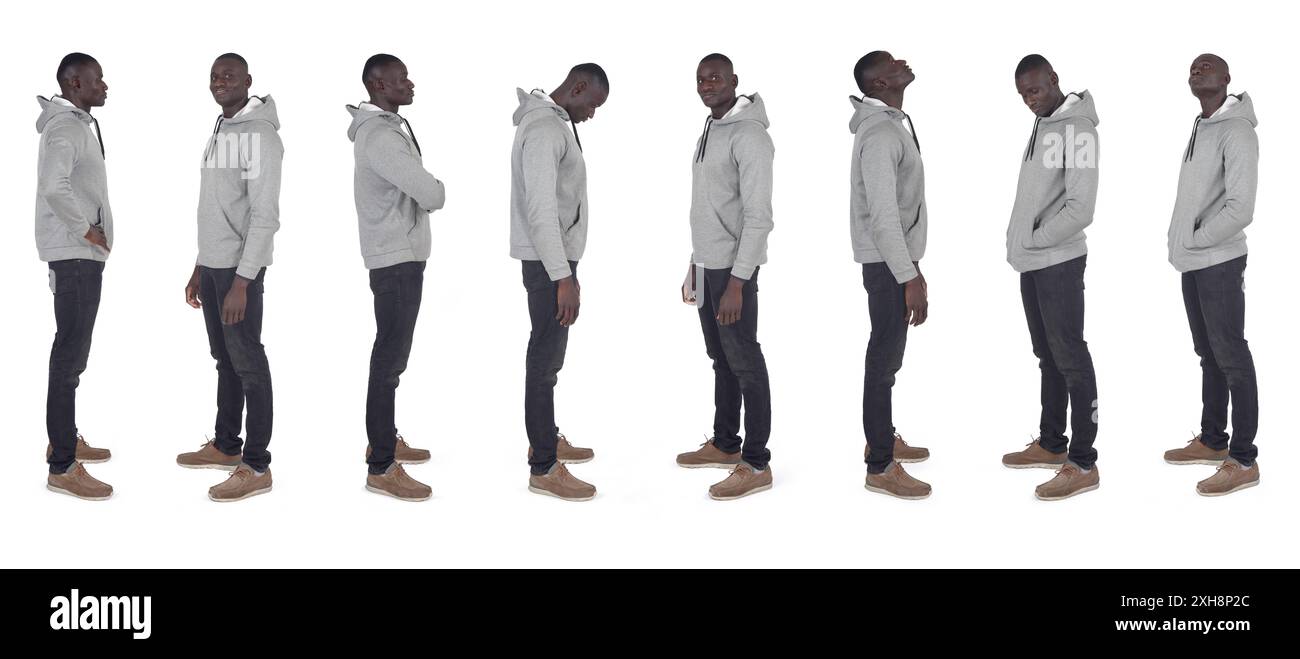 various poses of the same man in profile on white background Stock ...