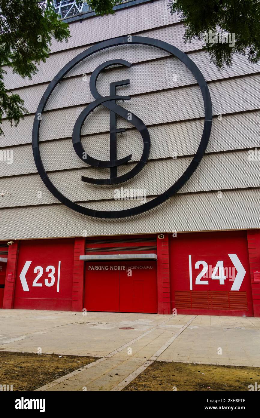 Seville, Spain. February 8, 2024 - Sevilla FC logo on the wall of ...