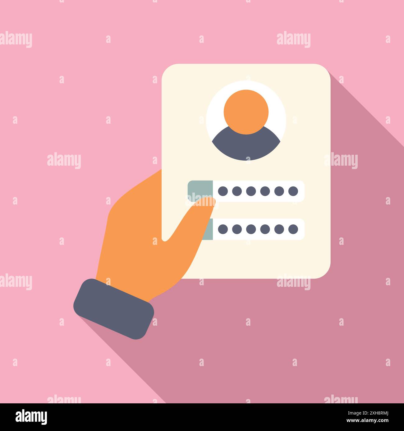 Hand holding a user profile card and entering a password on a login ...