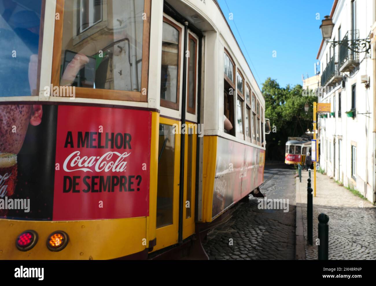 Lisbon, Portugal. April 21. 2024. Famous tram line 28. Historic tramway ...
