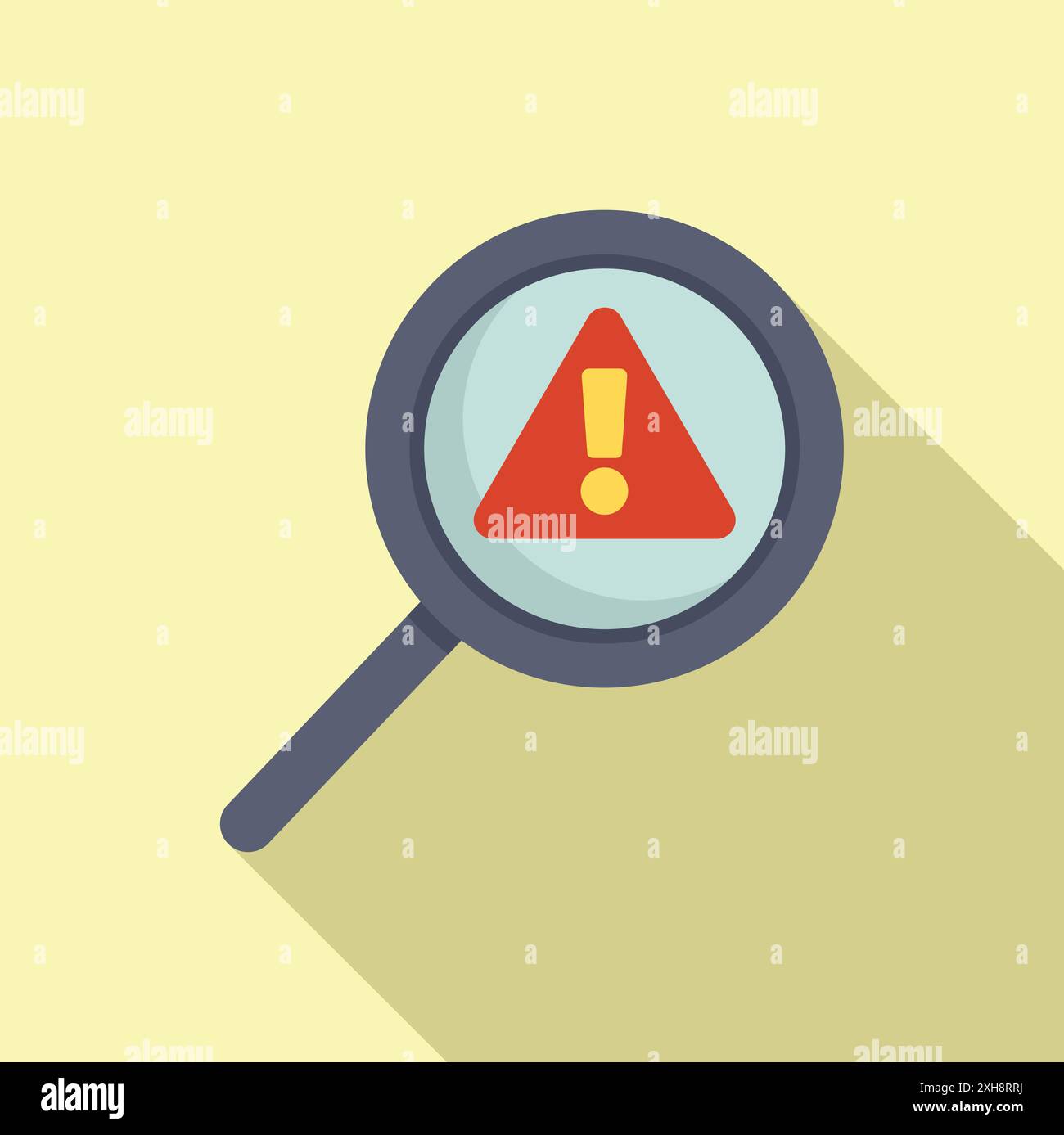 Magnifying glass showing red exclamation mark warning sign concept icon ...
