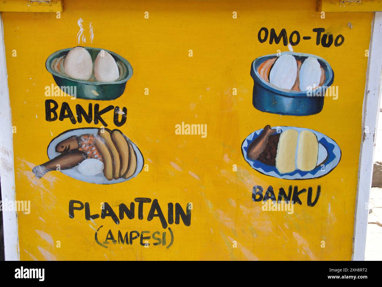 Colourful illustrations; Food stand; Accra, Ghana - menu of foods ...